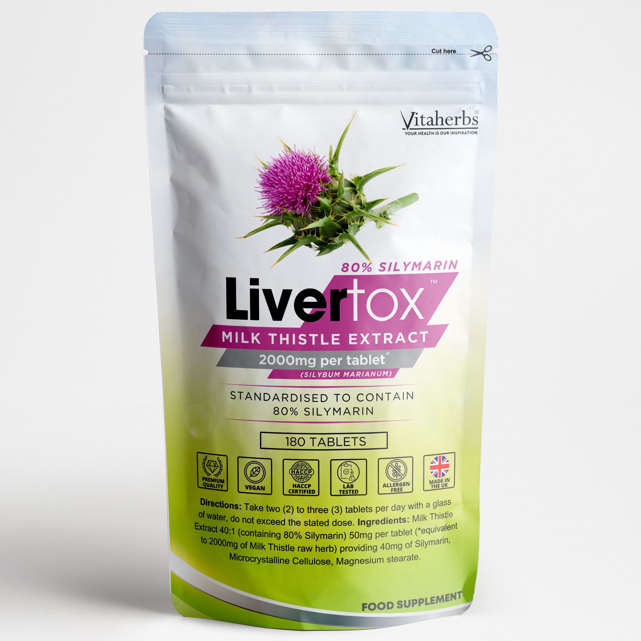 Livertox Milk Thistle Extract 2000mg Tablets - VITAHERBS – Vitaherbs.co.uk