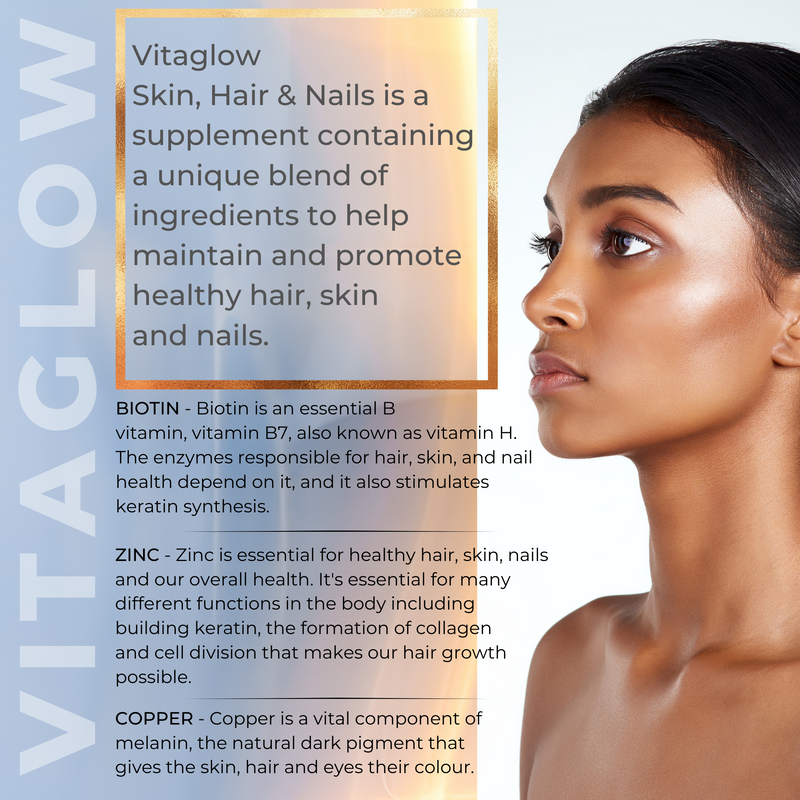 VITAGLOW - Skin, Hair & Nails Complex with Biotin, Zinc & Copper ...